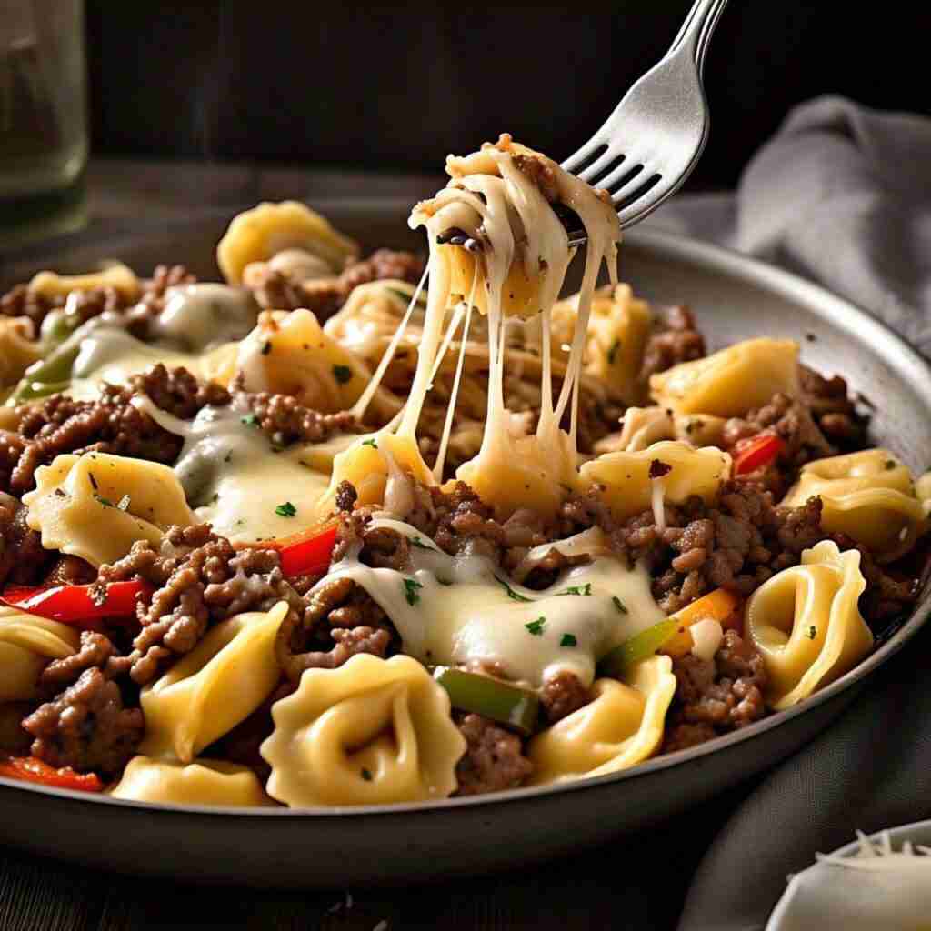 Easy Philly Cheesesteak Tortellini Pasta Recipe - ThirstPals